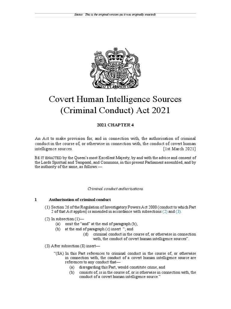 Covert Human Intelligence Sources (Criminal Conduct) Act 2021 | PDF ...