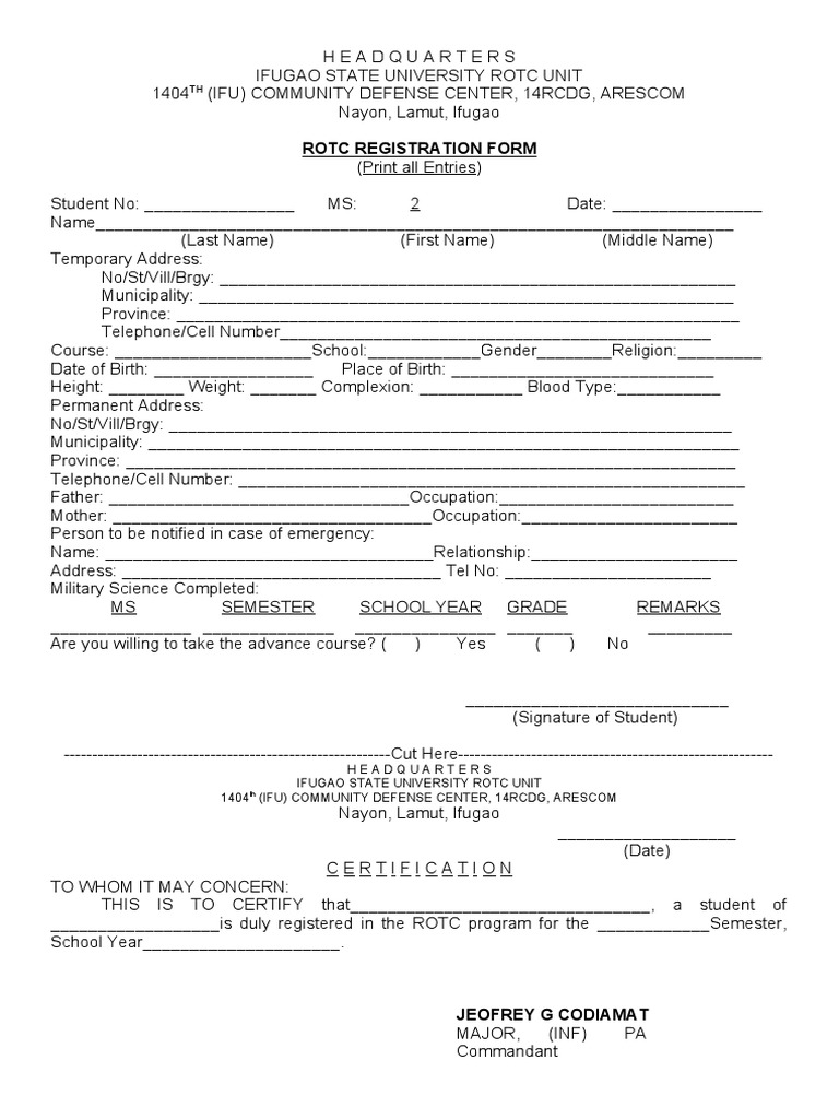 Cadet Registration Form MS2 | PDF