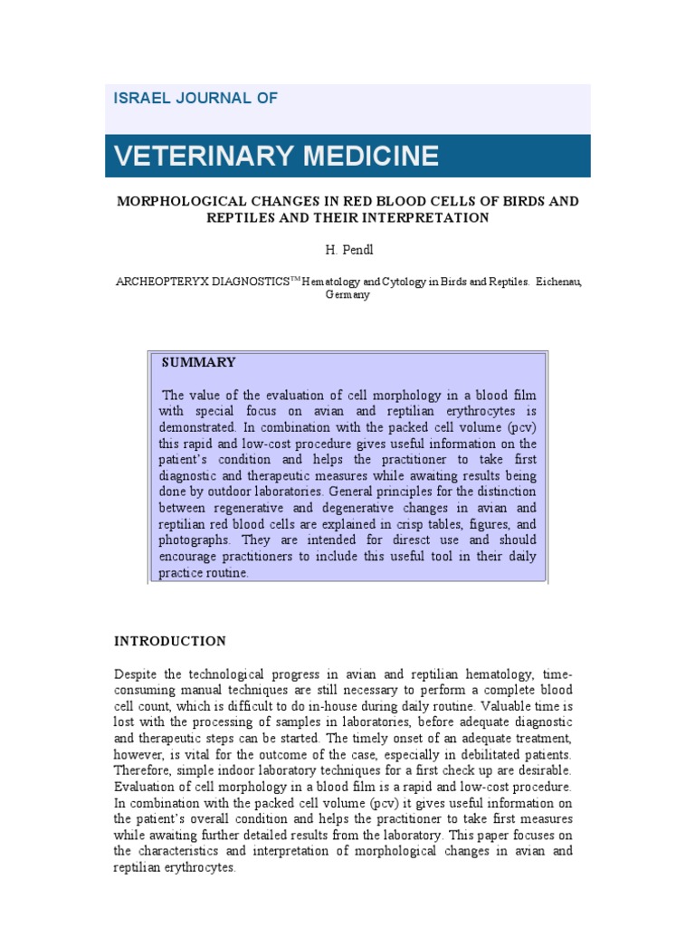 Vol - 61 - 1 MORPHOLOGICAL CHANGES IN RED BLOOD CELLS OF BIRDS | PDF ...