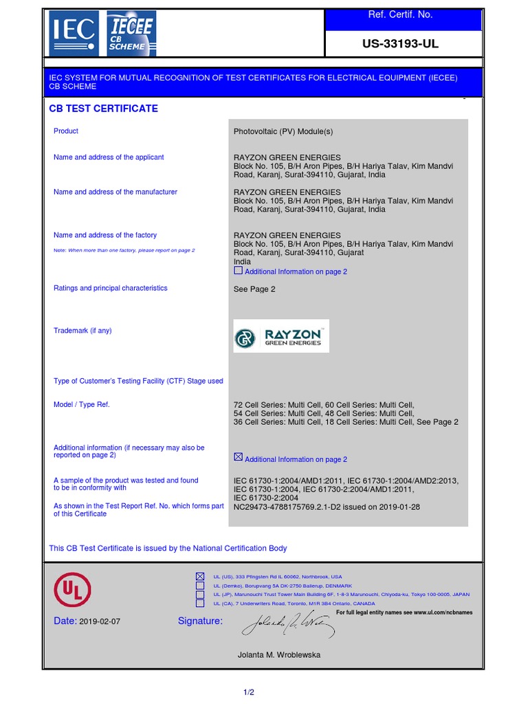IEC For Rayzon Panels | PDF | Photovoltaics | Alternative Energy