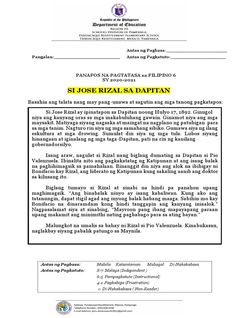 Si Jose Rizal Sa Dapitan | PDF