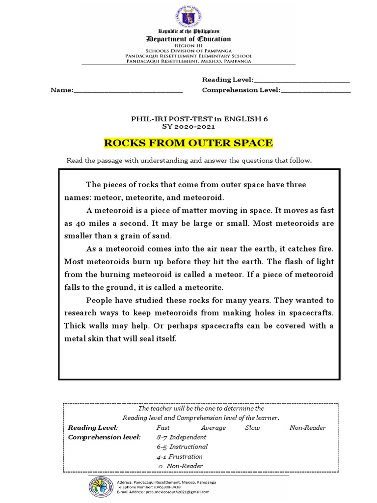 Rocks From Outer Space: Read The Passage With Understanding and Answer ...