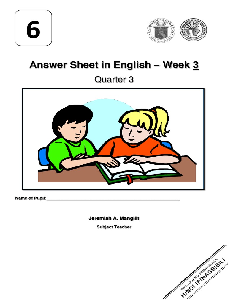 Answersheet-Quarter-3-Week-3-ENGLISH 6 | PDF | Narration | Narrative