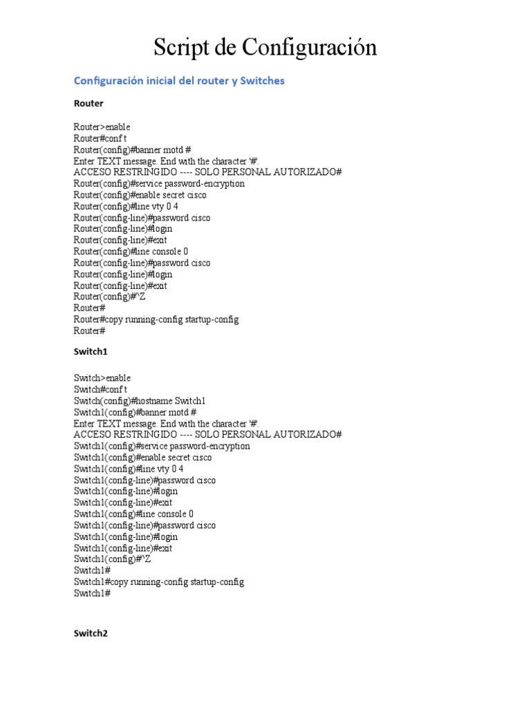 Script de Configuracion - Cisco Packet Tracer | PDF | Router (Computing ...