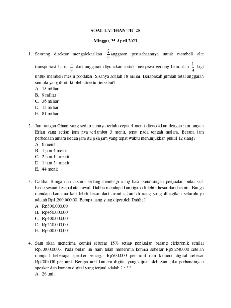 Soal Latihan Tiu 25 | PDF