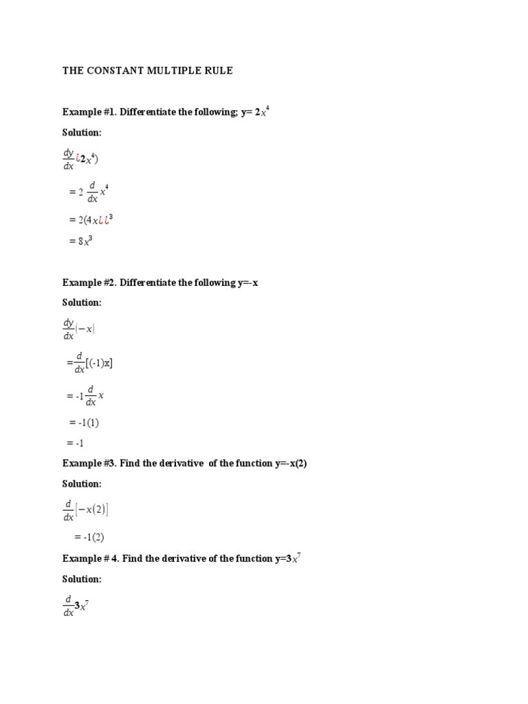 THE CONSTANT MULTIPLE RULE. Word | PDF | Derivative | Functions And ...