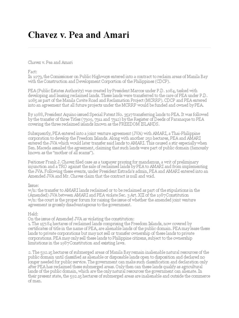 Chavez v. Pea and Amari | PDF | Ownership | Constitution