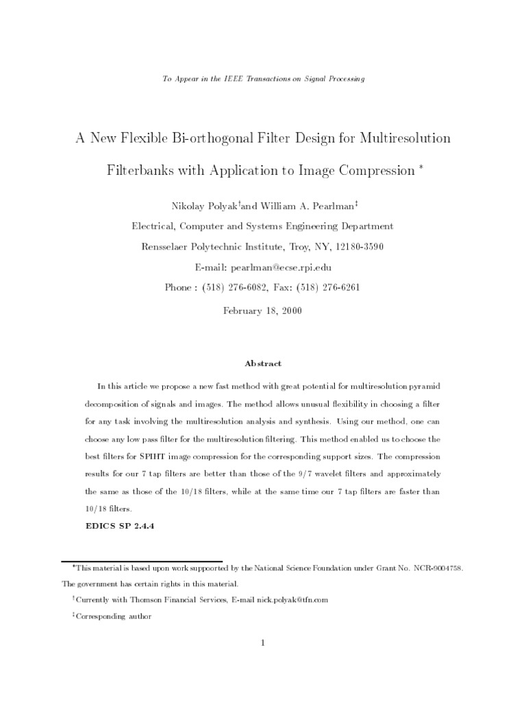A New Flexible Bi Orthogonal Filter Design For Multiresolution Image Compression Pdf Wavelet