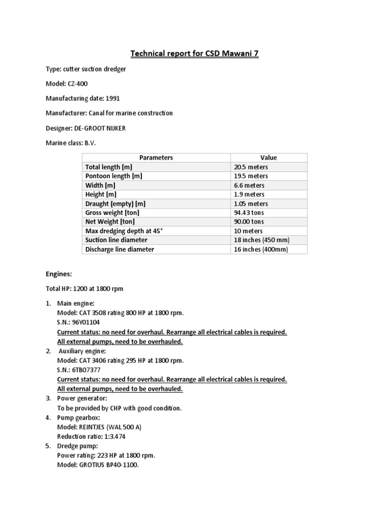 Technical Report For CSD Mawani 7 | PDF | Dredging | Pump