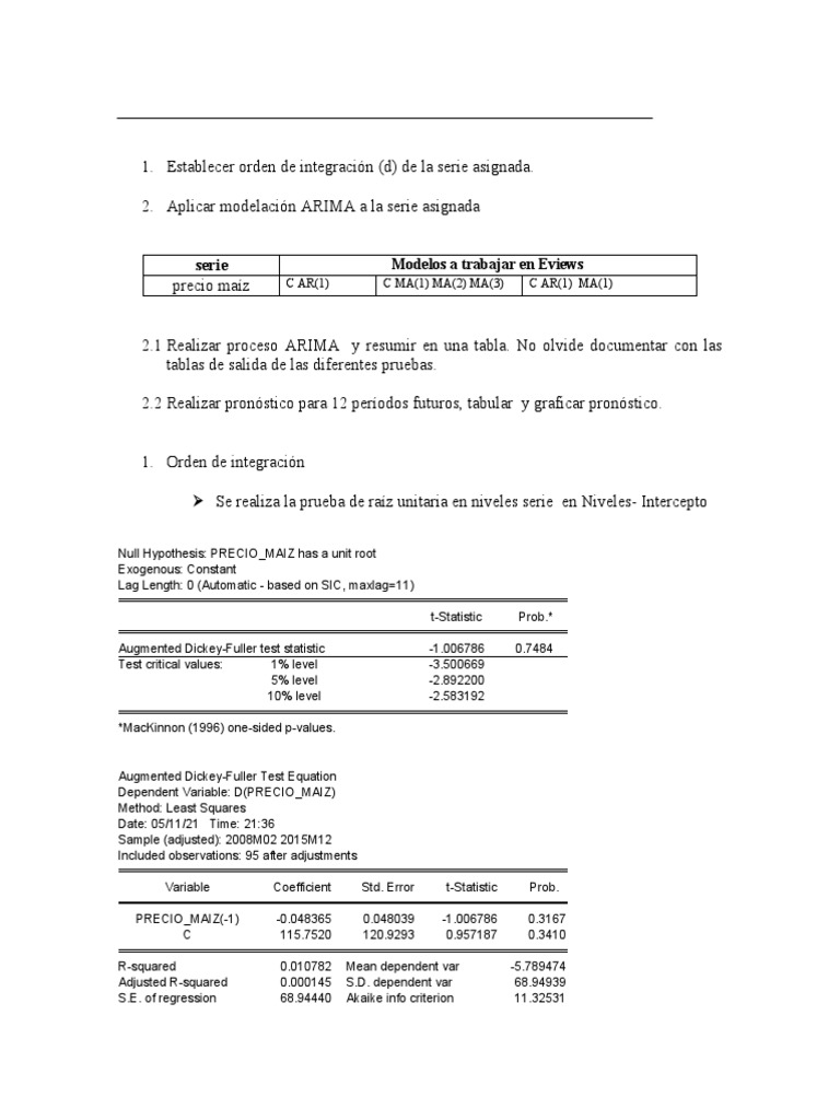 Modelos Arima - Eviews | PDF | Inferencia estadística | Econometría