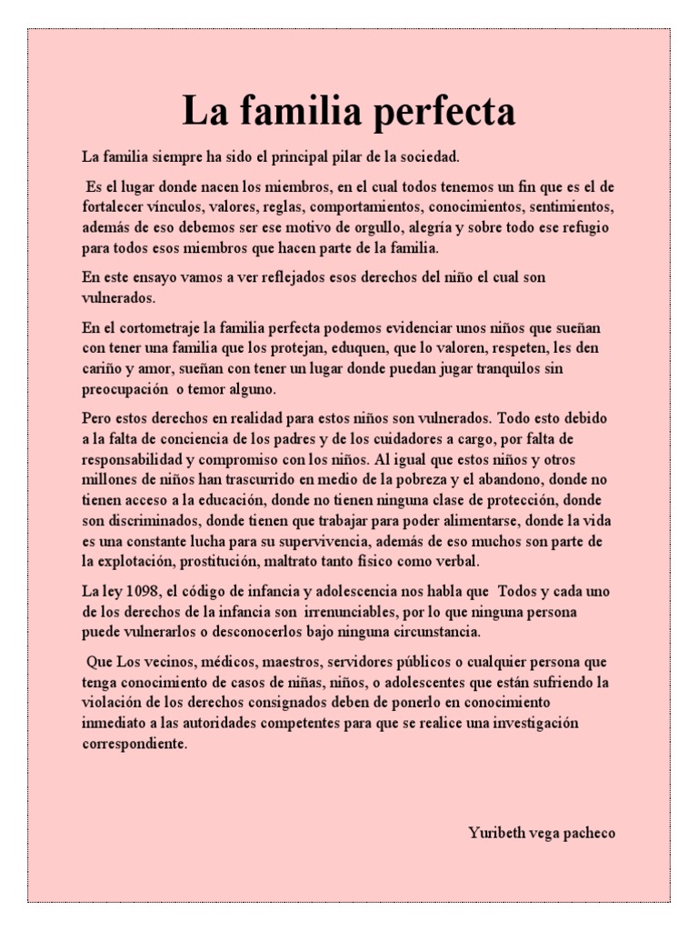La Familia Perfecta Ensayo Cuidados de Niñas y Niños | PDF