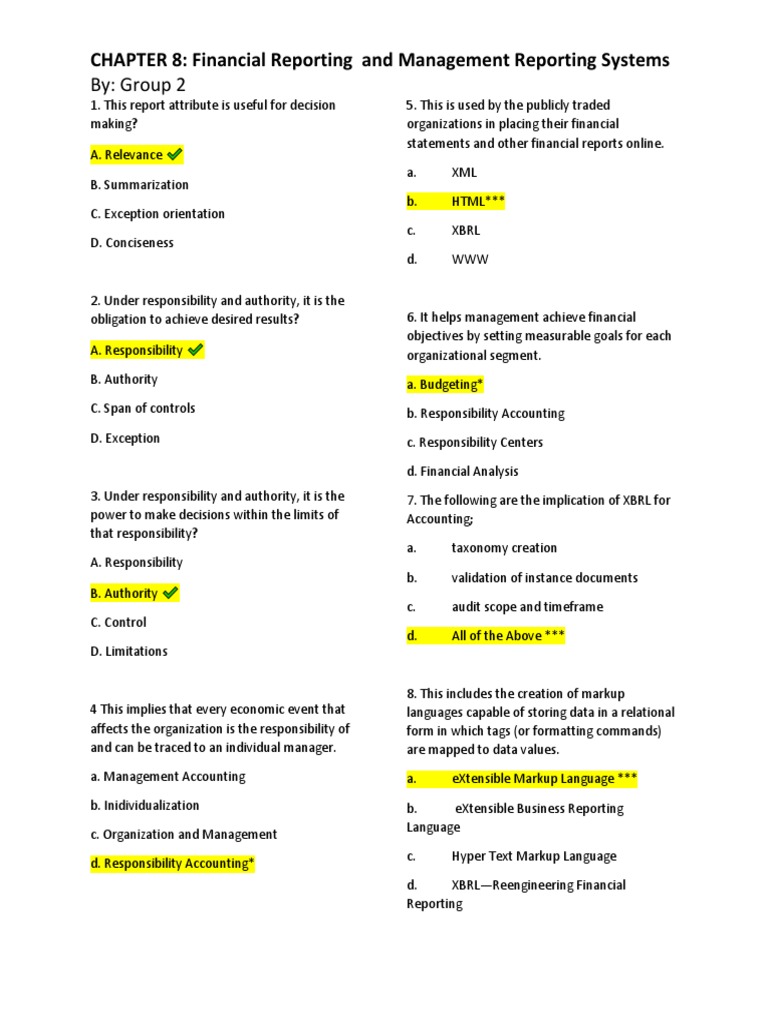 By: Group 2: CHAPTER 8: Financial Reporting and Management Reporting ...