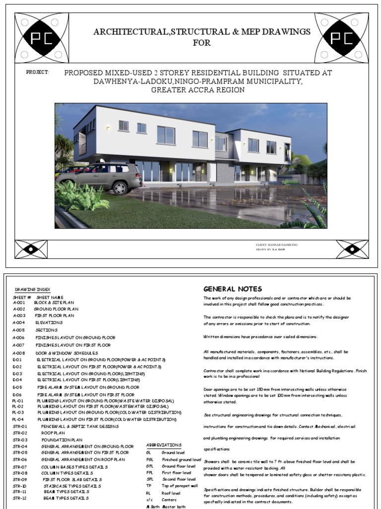 Architectural, Structural & Mep Drawings FOR | PDF | Concrete ...