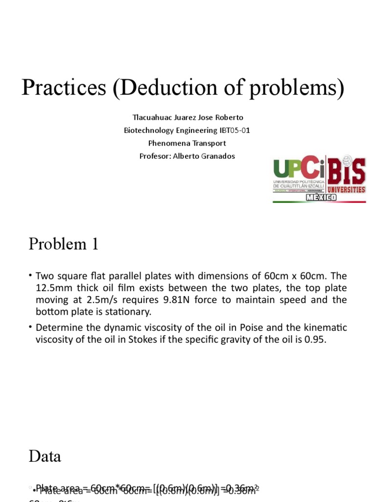 Practices (Deduction of Problems) Dynamic Viscosity, Kinematic ...