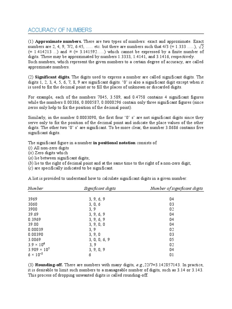 Accuracy of Numbers - 1 | Download Free PDF | Numbers | Significant Figures