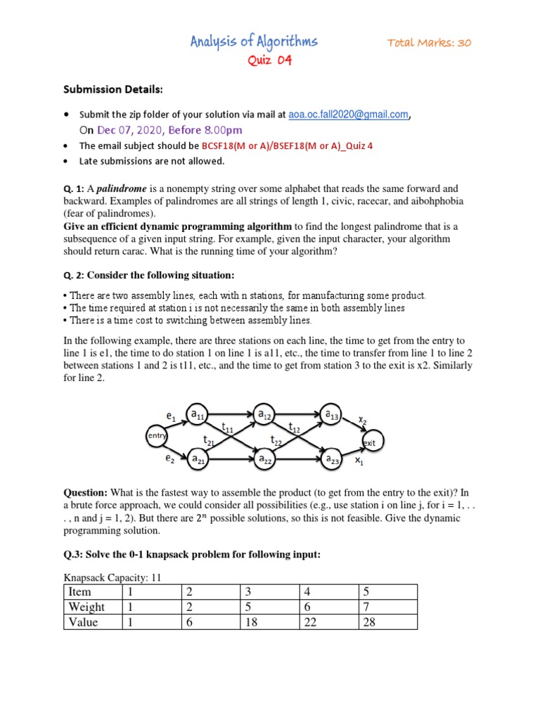 Analysis of Algorithms: Dec 07, 2020, Before 8.00pm | PDF
