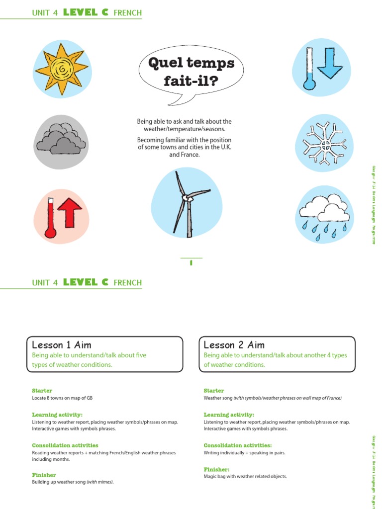 French Weather Vocabulary Activities | PDF | Vocabulary | Information