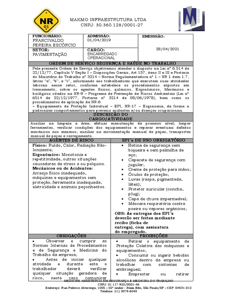 NR 01 - Os | PDF | Fatores humanos e Ergonomia | Segurança