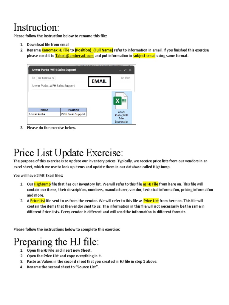 Excel Test (Price List Update Exercise) | PDF | File Format | Prices