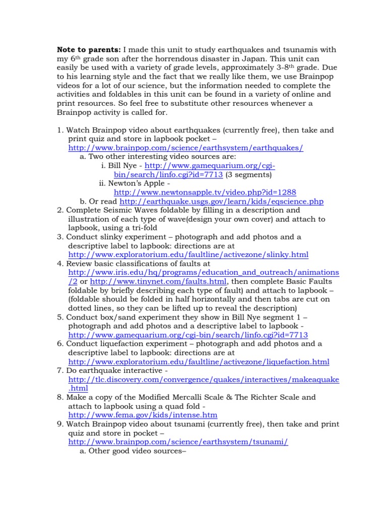Earthquake and Tsunami Unit and Lapbook | PDF | Earthquakes | Tsunami