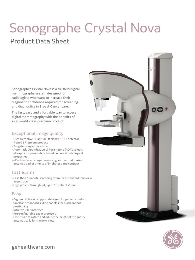 Senographe Crystal Nova: Product Data Sheet | PDF | Radiology | Mammography