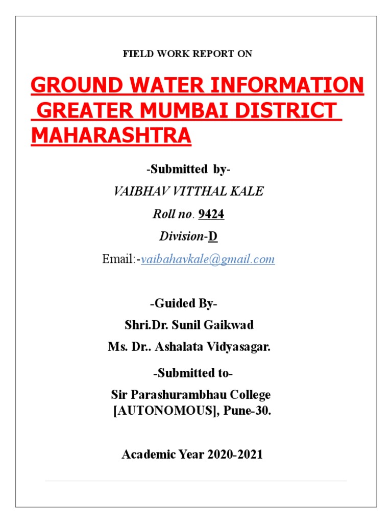 Ground Water Report of Greater Mumbai | PDF | Mumbai | Groundwater