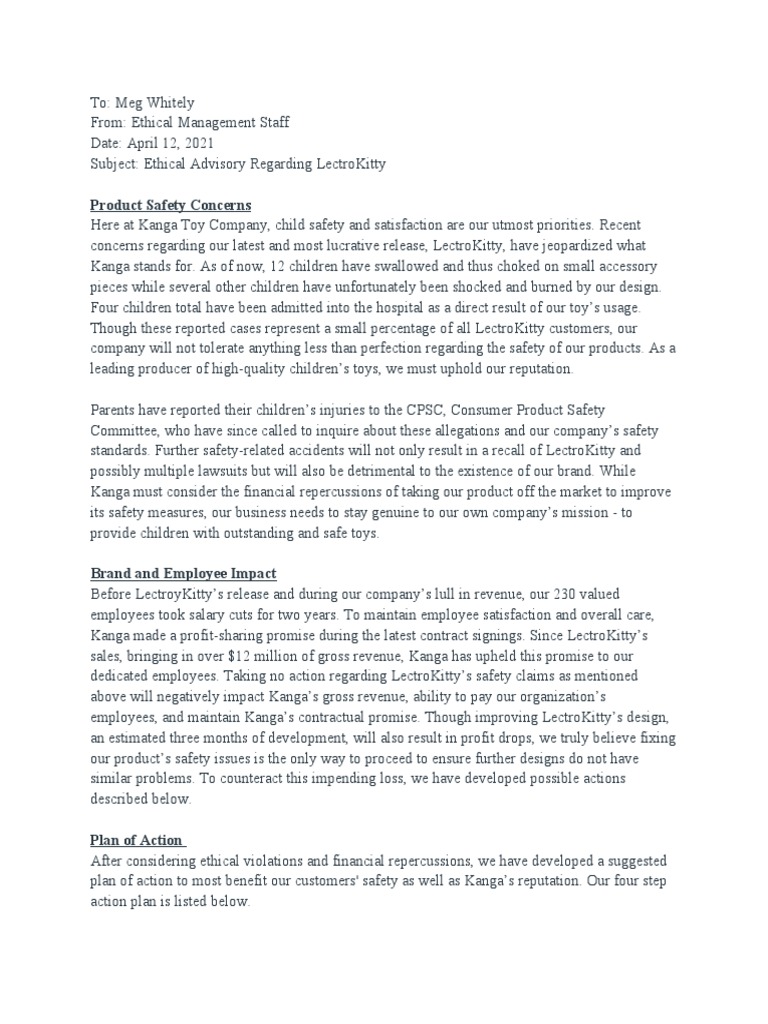 Nczechowicz Ethics Advisory Memo Final | PDF | Employment | Sales