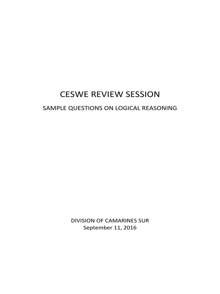 Ceswe Review Session: Sample Questions On Logical Reasoning | PDF ...