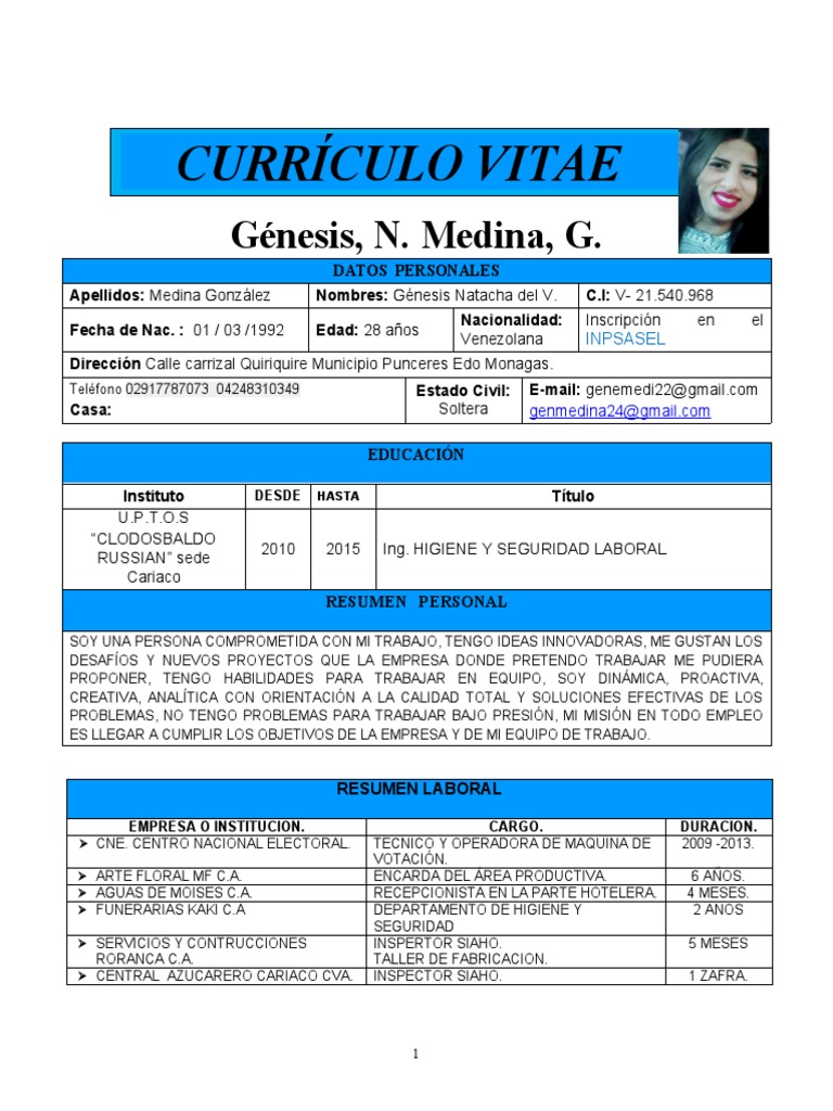CV de Génesis N. Medina | PDF | Suites de oficina | Lugar de trabajo