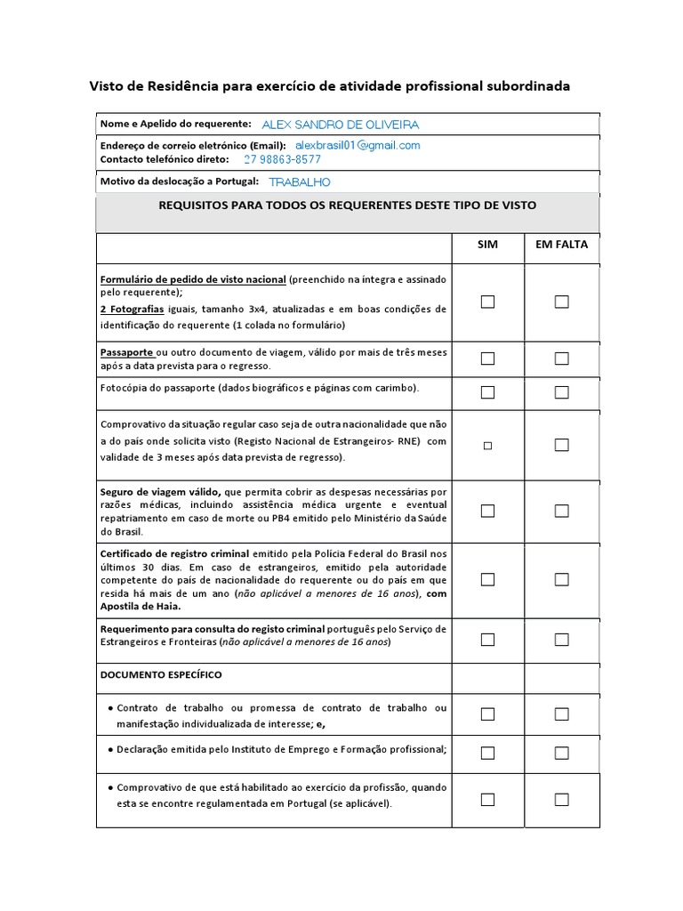 Visto D1 Portugal - Formulario | PDF | Visto para viagem | Governo