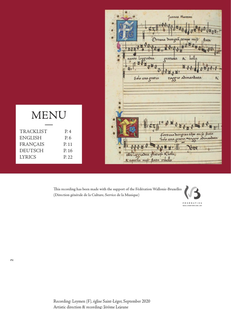 Tracklist P. 4 English P. 6 Français P. 11 Deutsch P. 16 Lyrics P. 22 ...