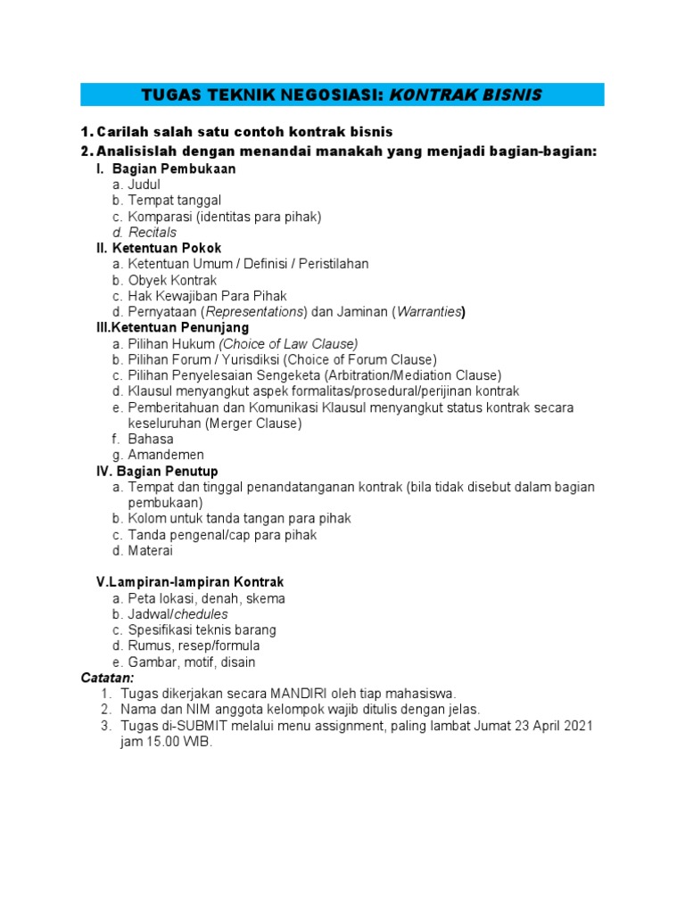 Tugas I Kontrak Bisnis | PDF | Seni