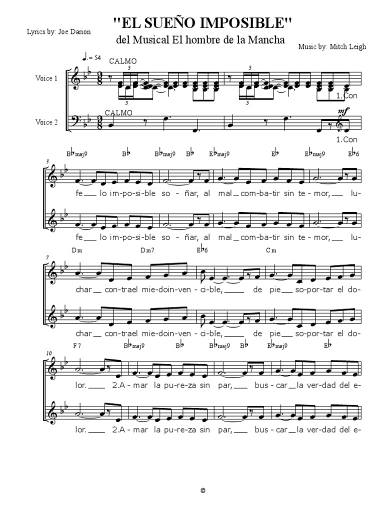 El Sueño Imposible Mop Con Acordes PDF | PDF | Teatro | Música clásica