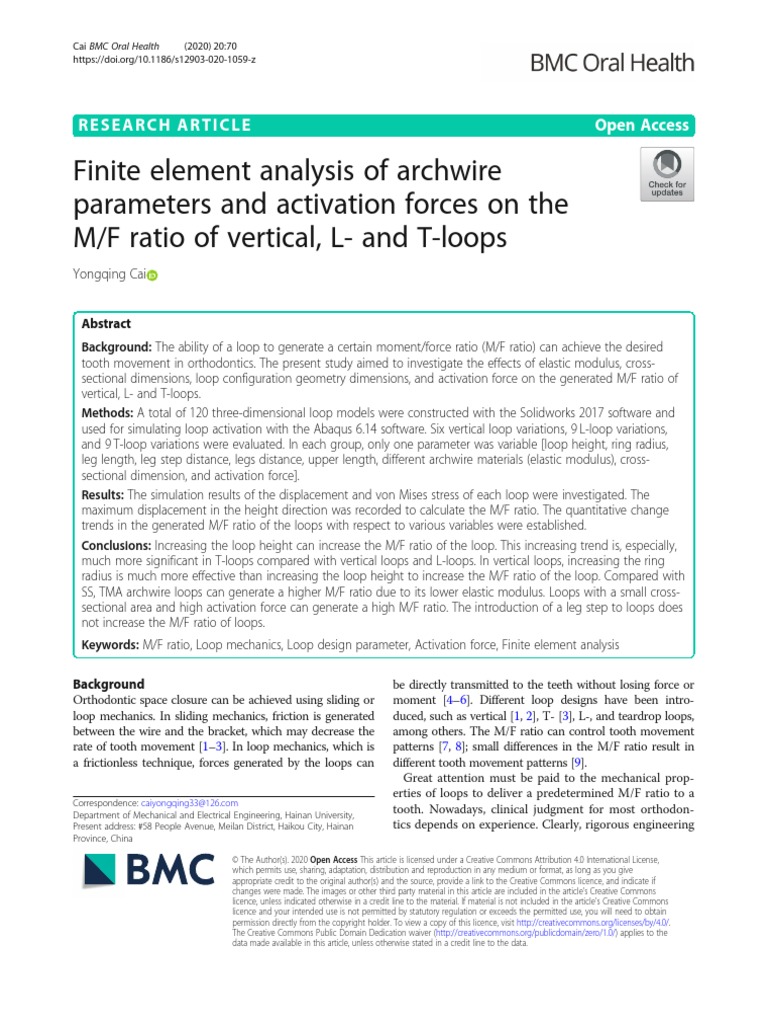 Cai - 2020 - Finite Element Analysis of Archwire Parameters and ...