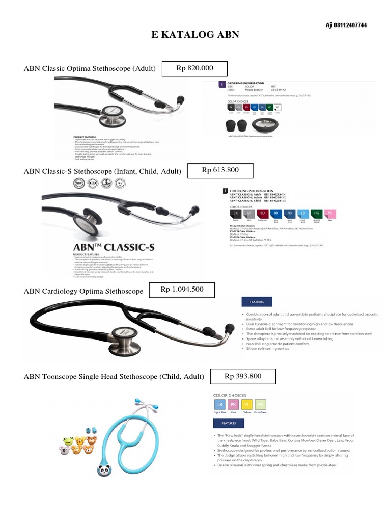 E Katalog Abn: ABN Classic Optima Stethoscope (Adult) RP 820.000 | PDF