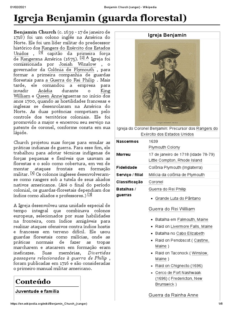 Benjamin Church (Ranger) - Wikipedia | PDF | Colônia de Plymouth | Maine