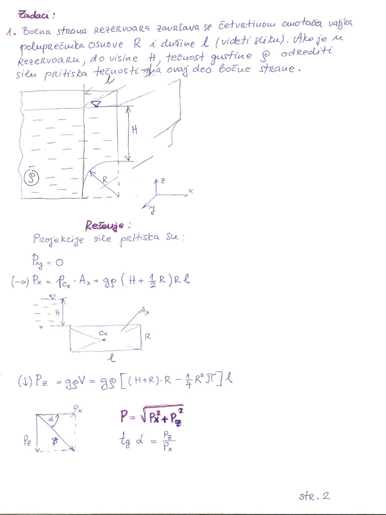 Vezbe 5. - Sila Pritiska Tecnosti Na Krive Povrsine | PDF