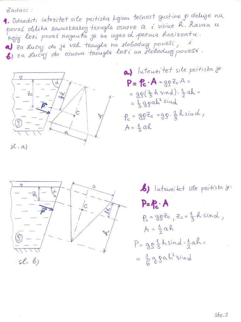 Vezbe 3 - Sila Pritiska Tecnosti Na Ravne Povrsi | PDF