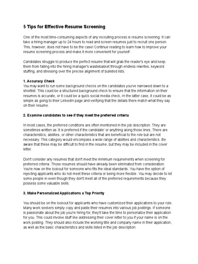 5 Tips For Effective Resume Screening | PDF | Résumé | Business