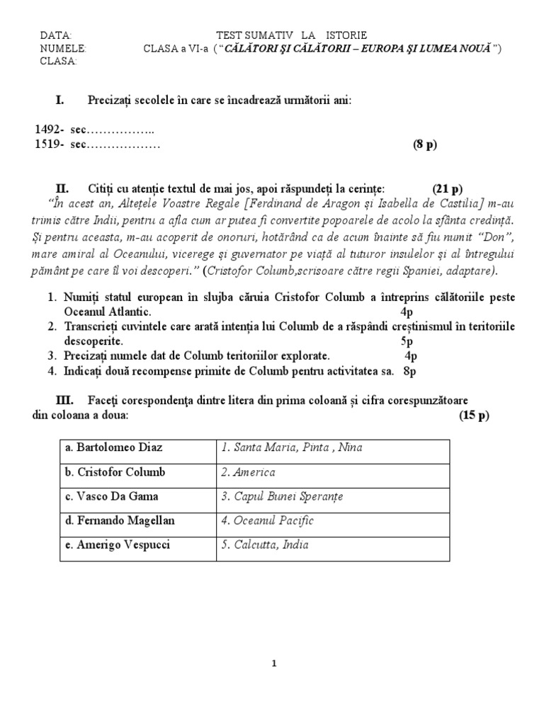 Test Vi Calatori Si Calatoriieuropa Si Lumea Noua | PDF