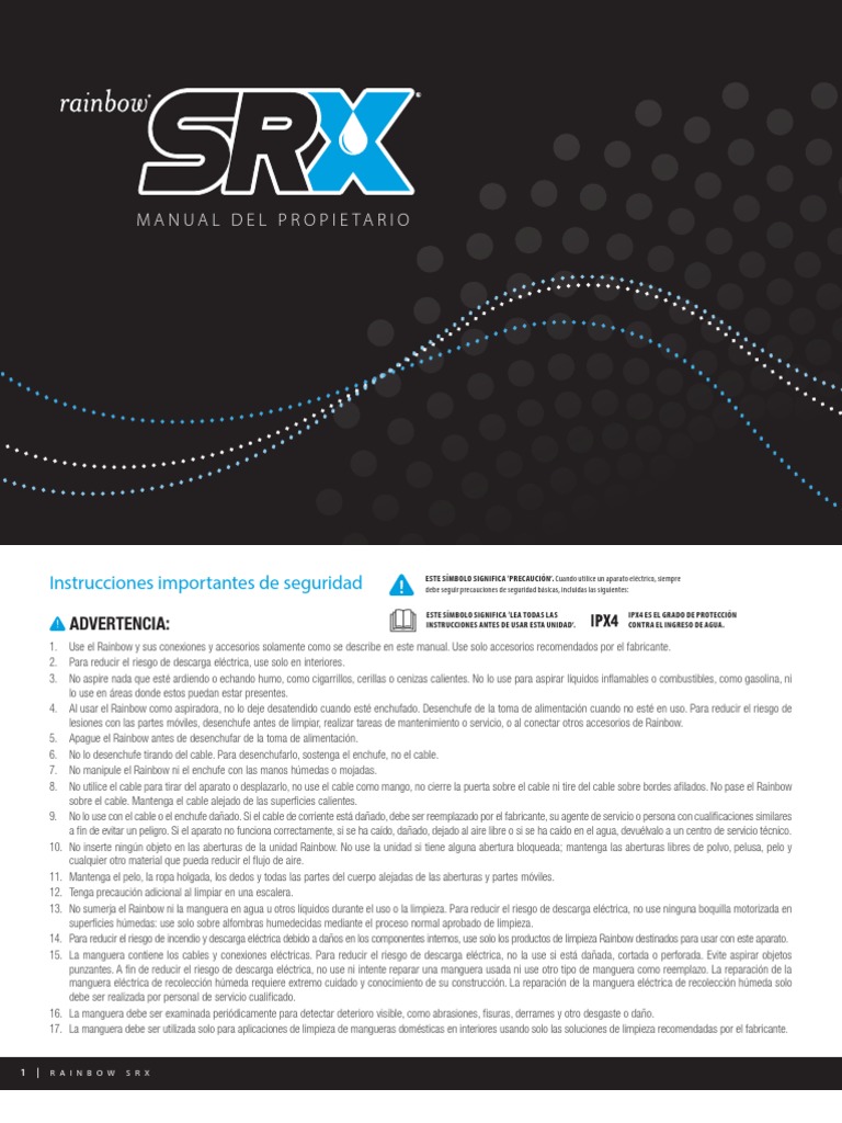 Manual Rainbow SRX | PDF | Enchufes y tomas de corriente alterna | Agua