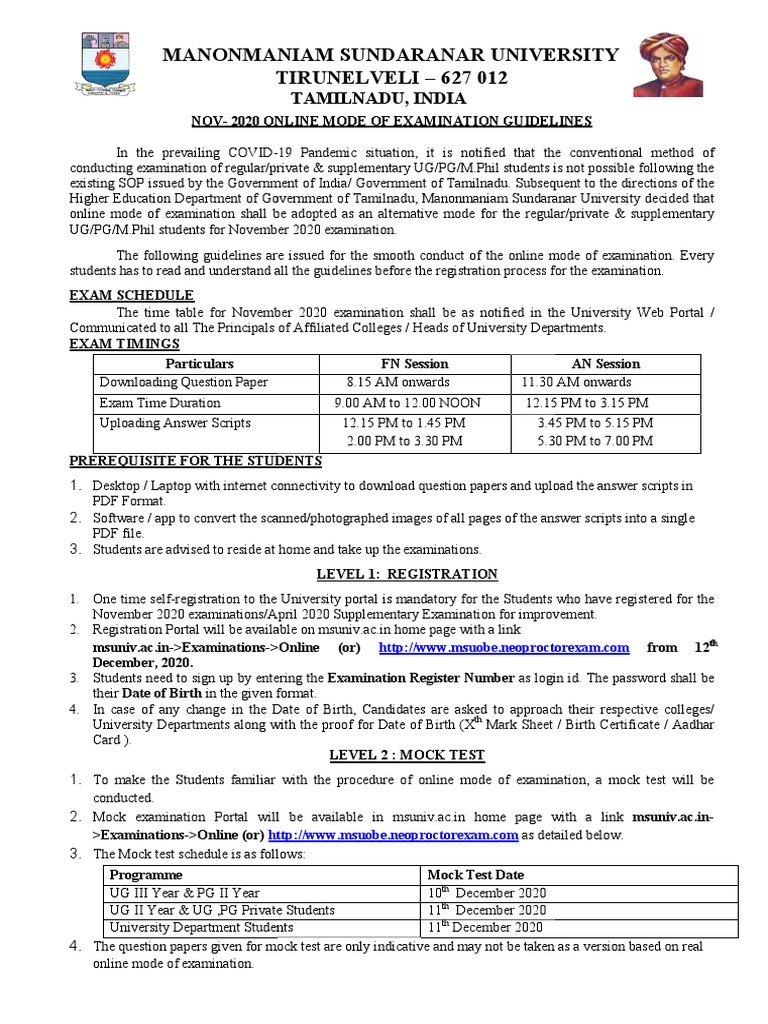 MSU Online Exam Guidelines 2020 | PDF | Test (Assessment) | Mail