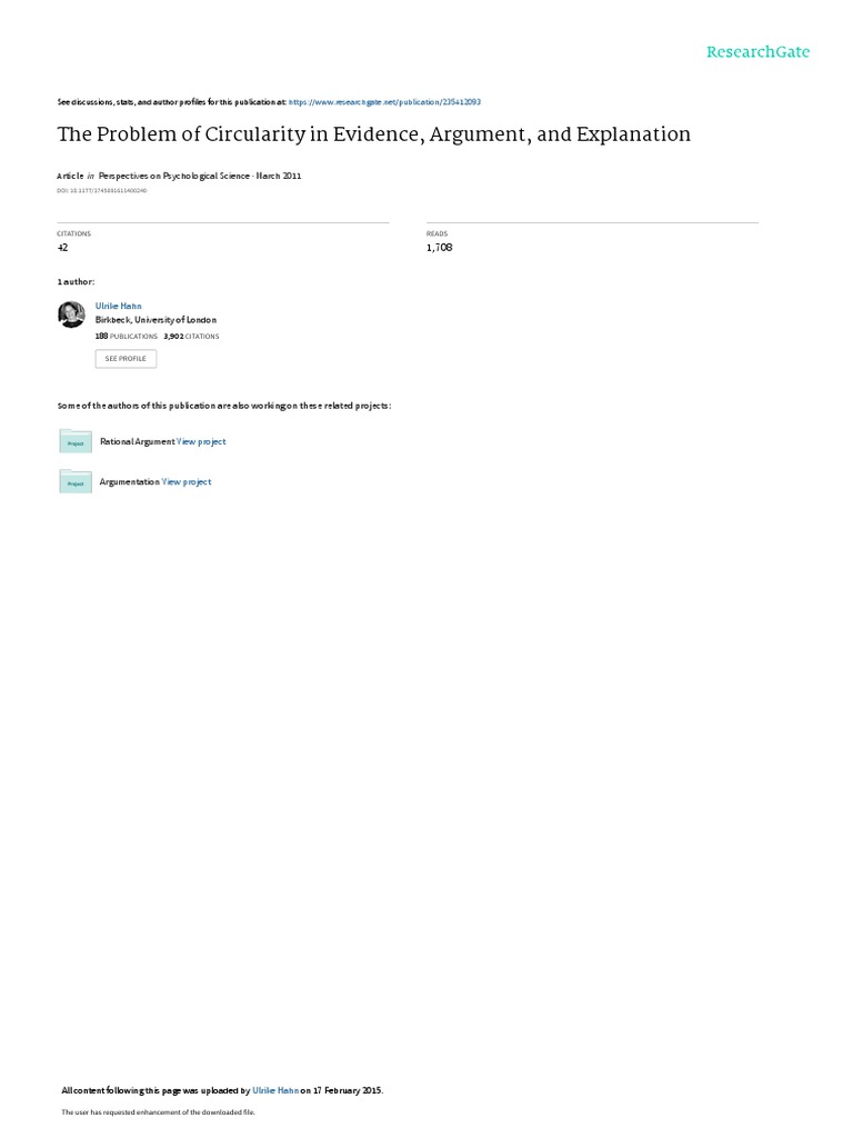 The Problem of Circularity in Evidence, Argument, and Explanation | PDF ...