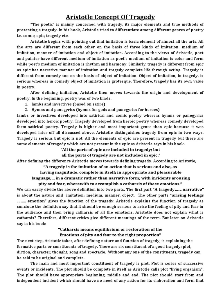 Aristotle Concept of Tragedy | PDF | Plot (Narrative) | Tragedy