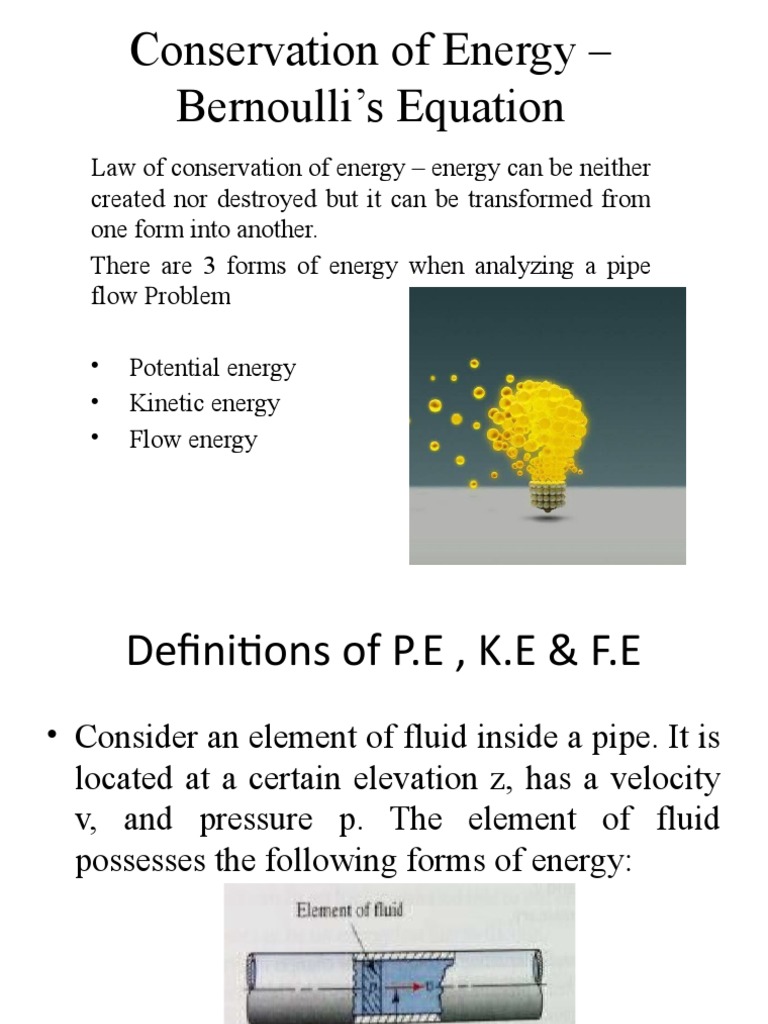 Conservation of Energy - Bernoulli's Equation | PDF | Fluid Dynamics ...