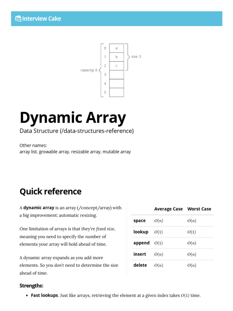 Dynamic Array Data Structure - Interview Cake | PDF | Array Data ...
