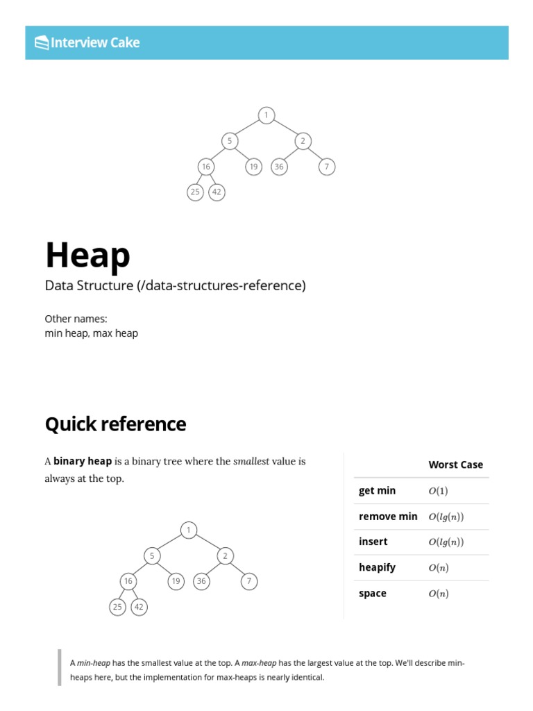 Heap Data Structure - Interview Cake | PDF | Algorithms And Data ...