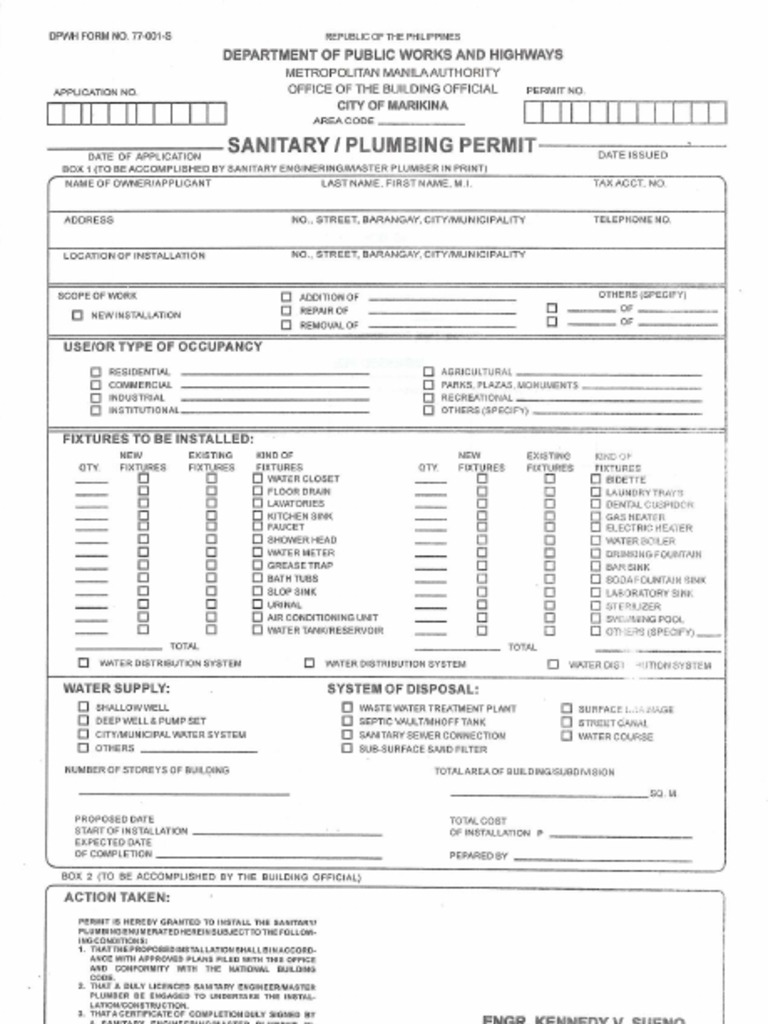 MARIKINA Sanitary-Plumbing-Permit Original | PDF