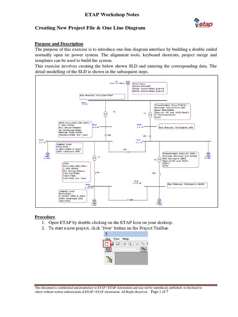 ETAP Workshop Notes Creating New Project File & One Line Diagram | PDF ...