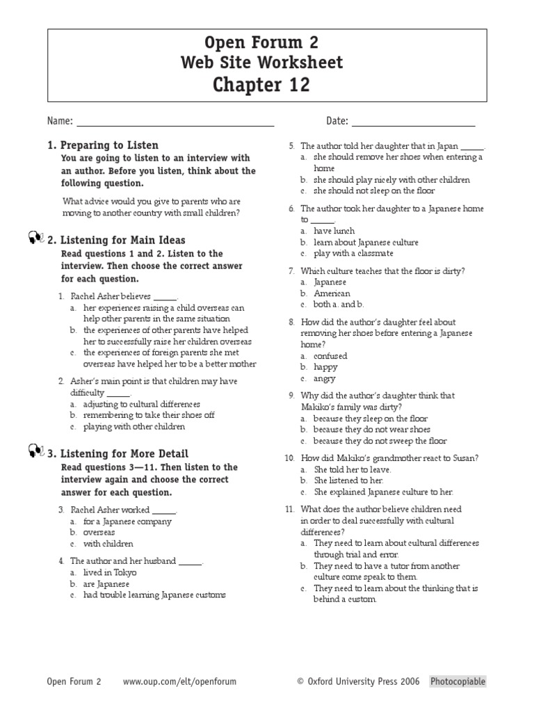 Open Forum 2 Web Site Worksheet: 1. Preparing To Listen | PDF
